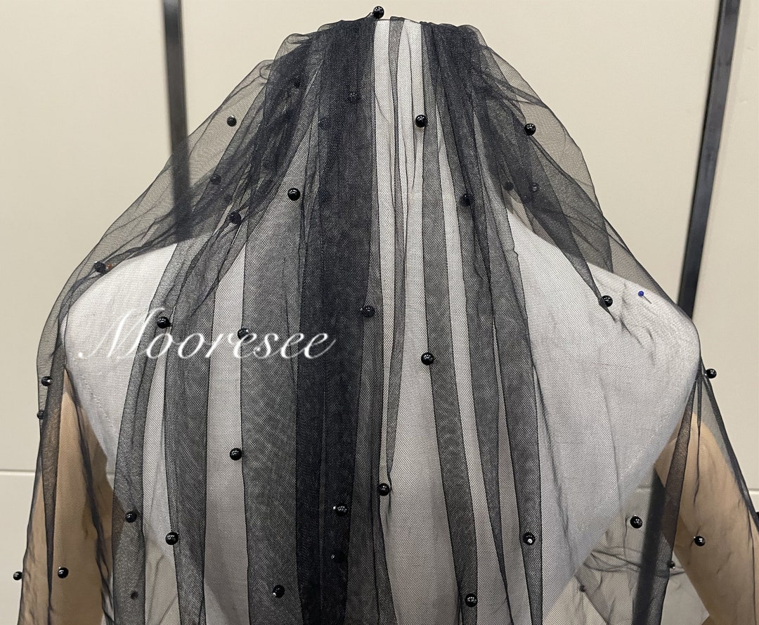 Black Pearls Veil Handmade Gothic Black Pearls Wedding Veil Simple ...