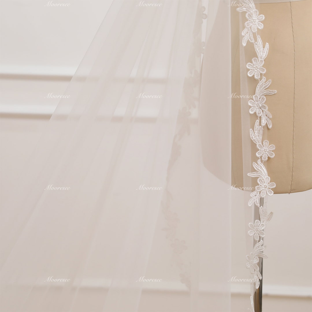 Simple Lace Edge Trim Wedding Veil Elegant Lace Veil Handmade Cathedral ...