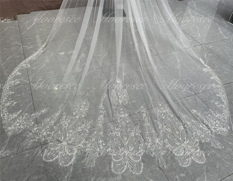 Luxury Silver Sequins Heavy Beaded Ivory Wedding Veil With - Etsy