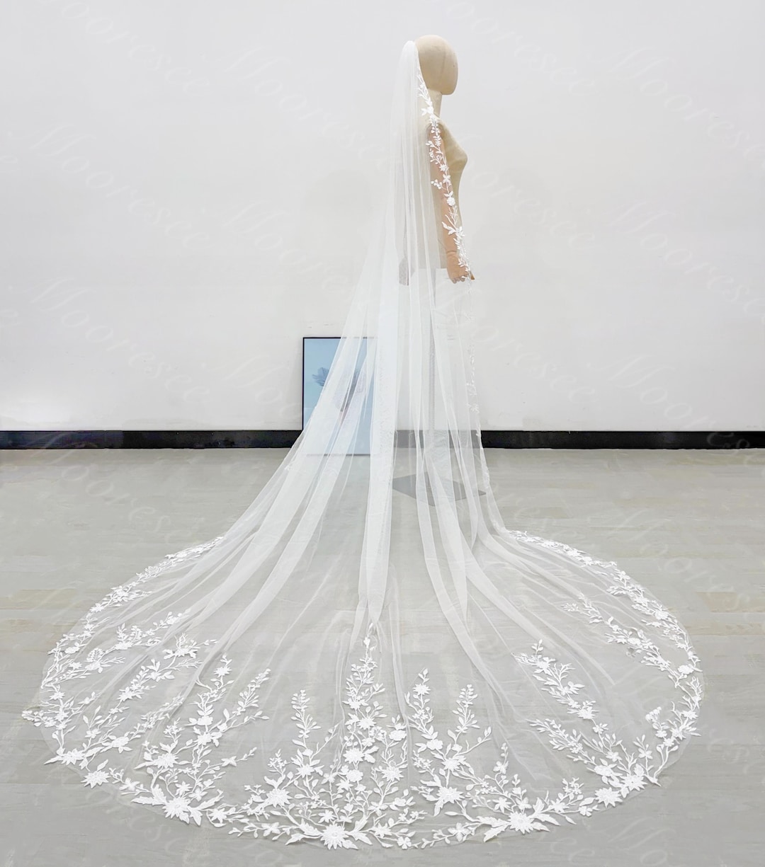 Embroidered Lace Veil Floral Leaf Lace Wedding Veil Fairy Lace Veil ...