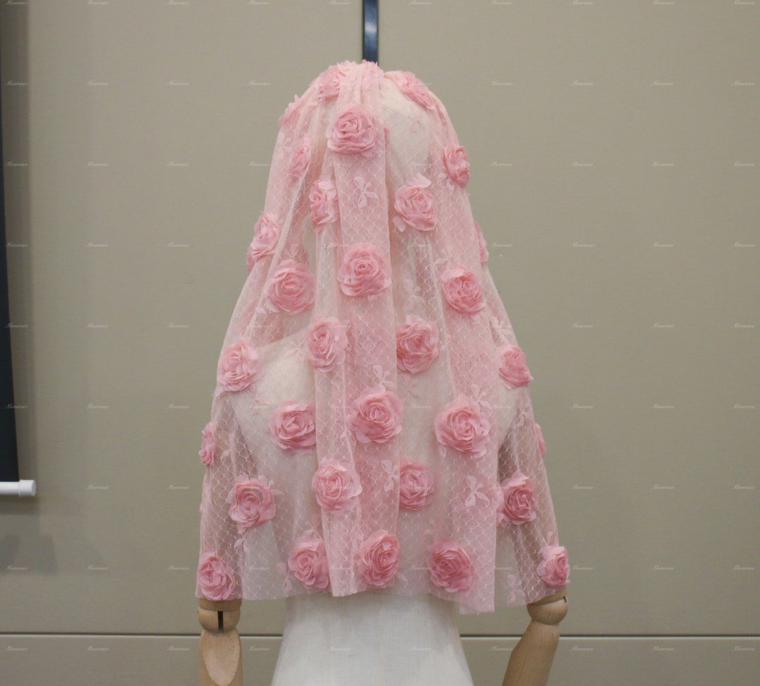 Gorgeous 3D Floral Rose Veil Rose Pink Wedding Veil Vintage Veil With ...