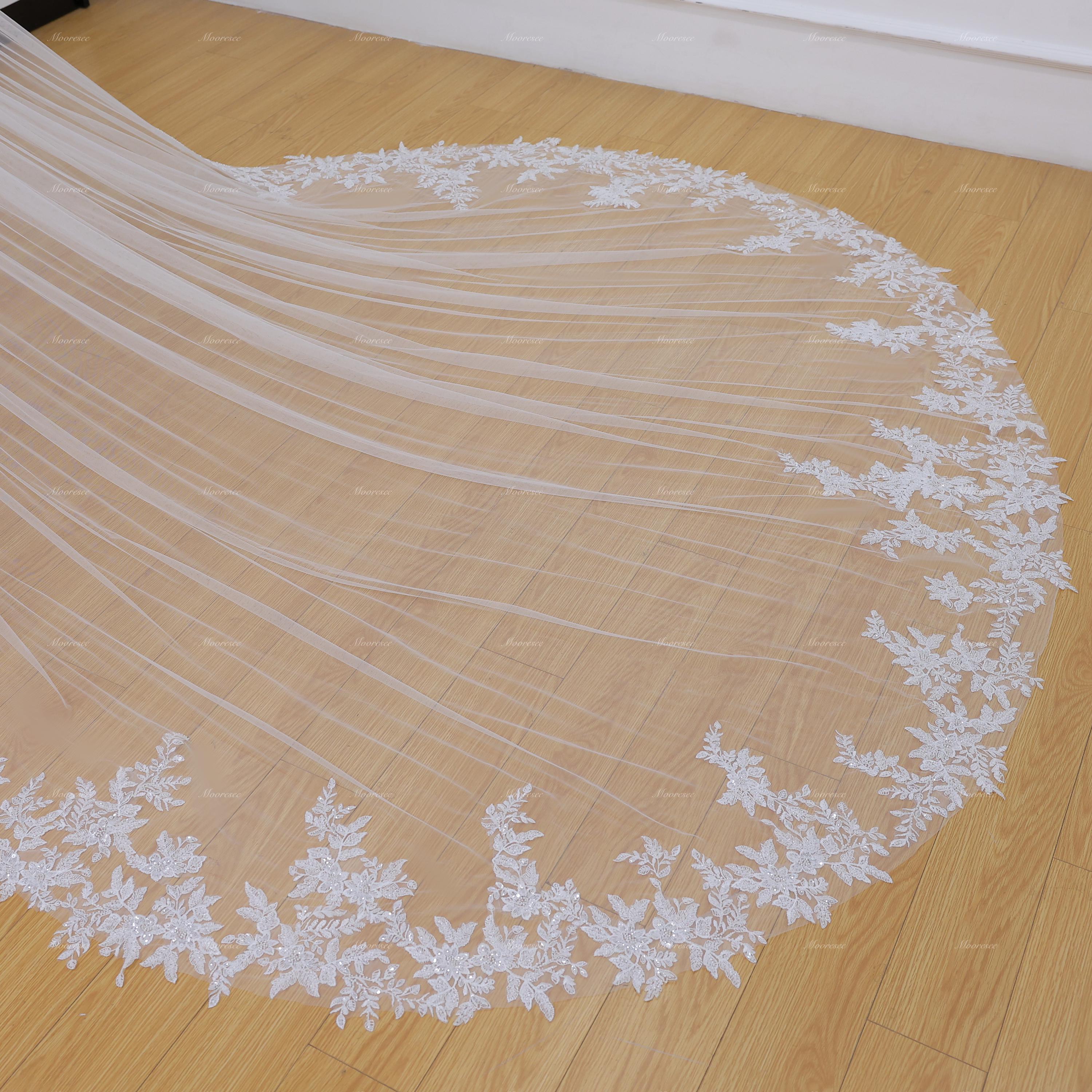 Royal Veil Beach Beaded Flower Lace Wedding Veil Vintage With Comb 1T ...