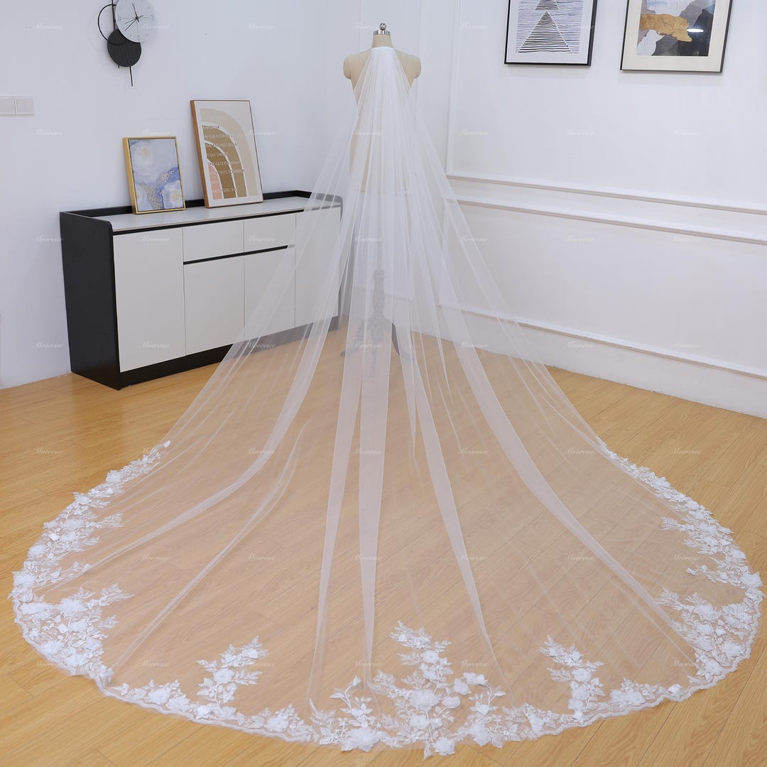 More Colors Cathedral off White Pearls Flower Lace Veil Boho Beach ...