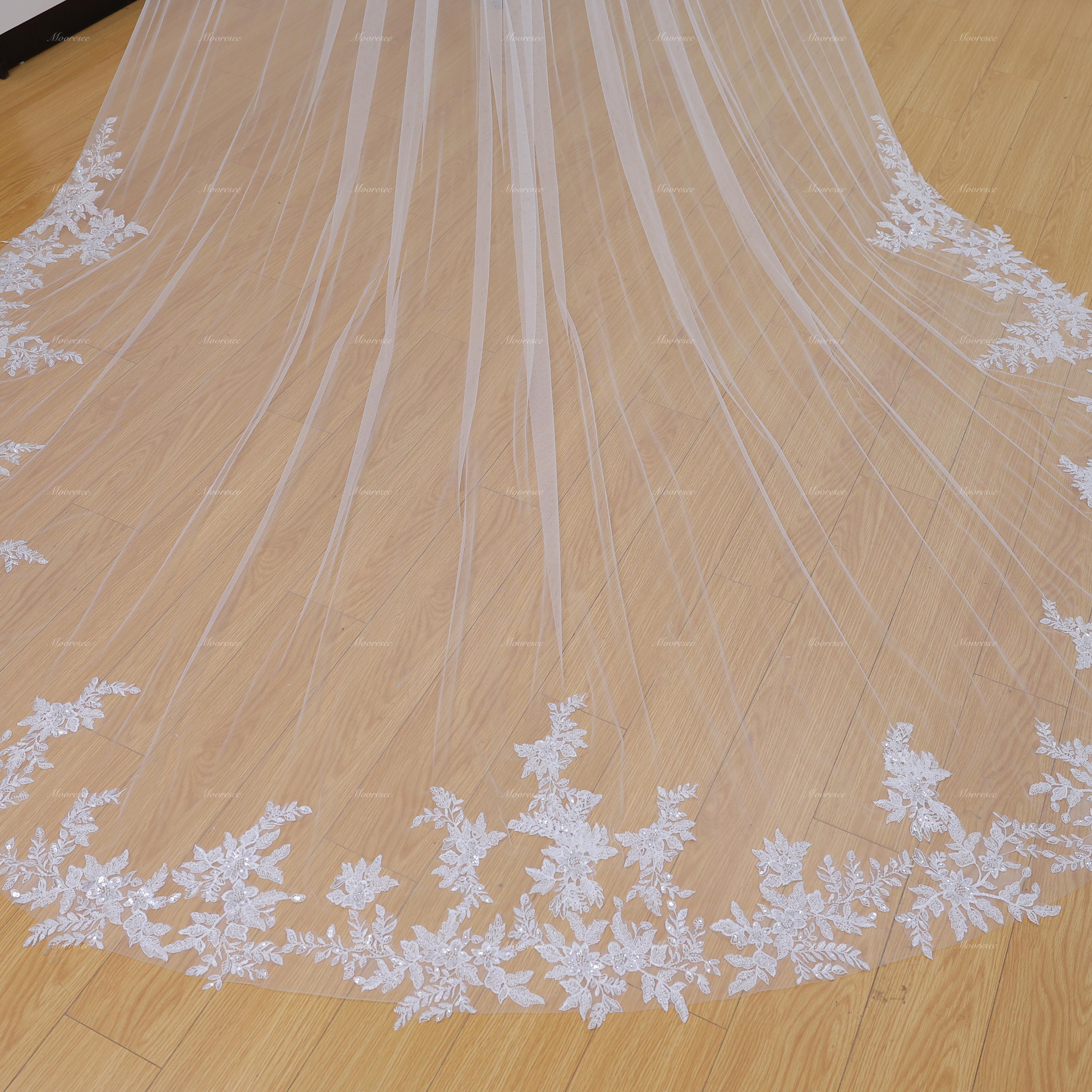 Royal Veil Beach Beaded Flower Lace Wedding Veil Vintage With Comb 1T ...