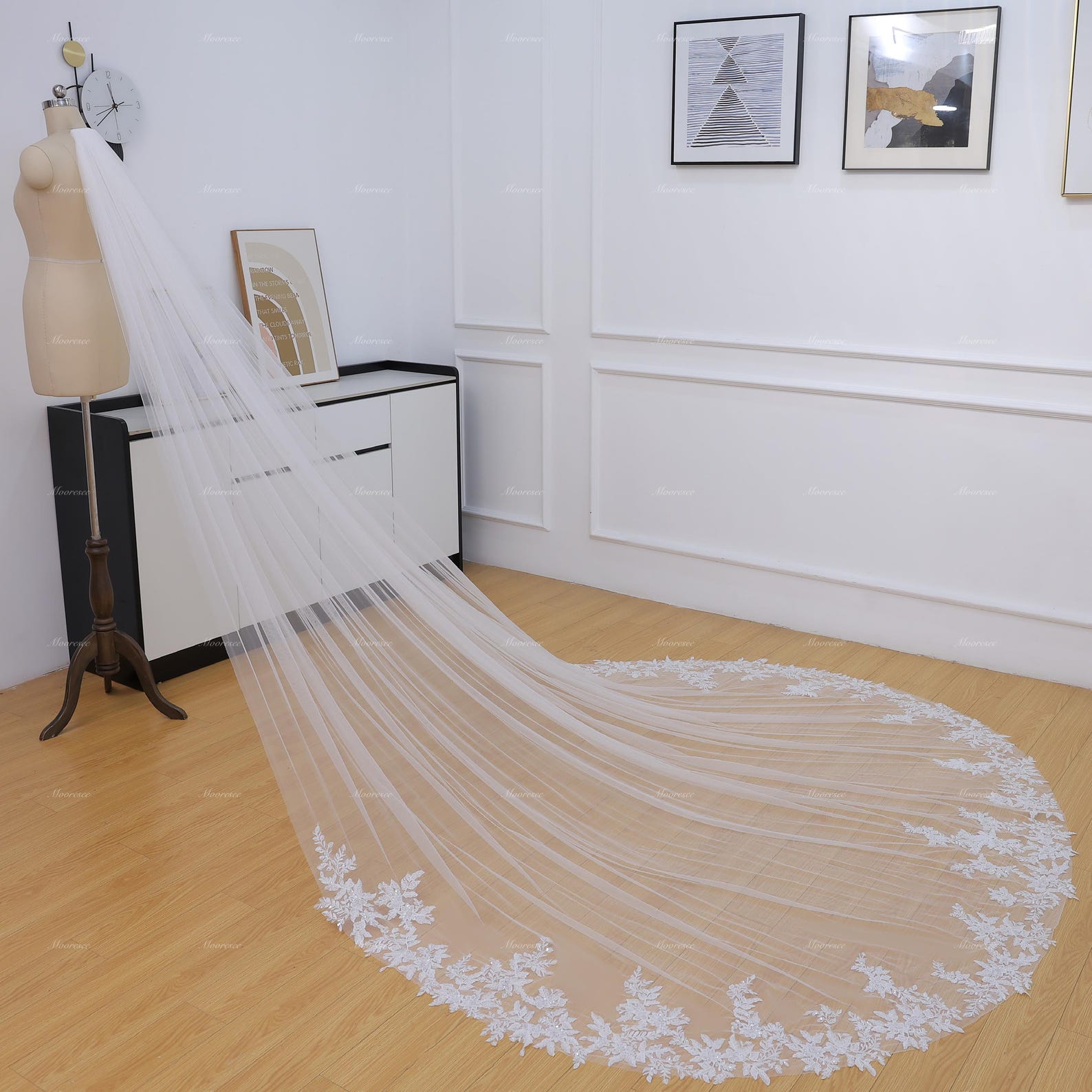 Royal Veil Beach Beaded Flower Lace Wedding Veil Vintage With Comb 1T ...