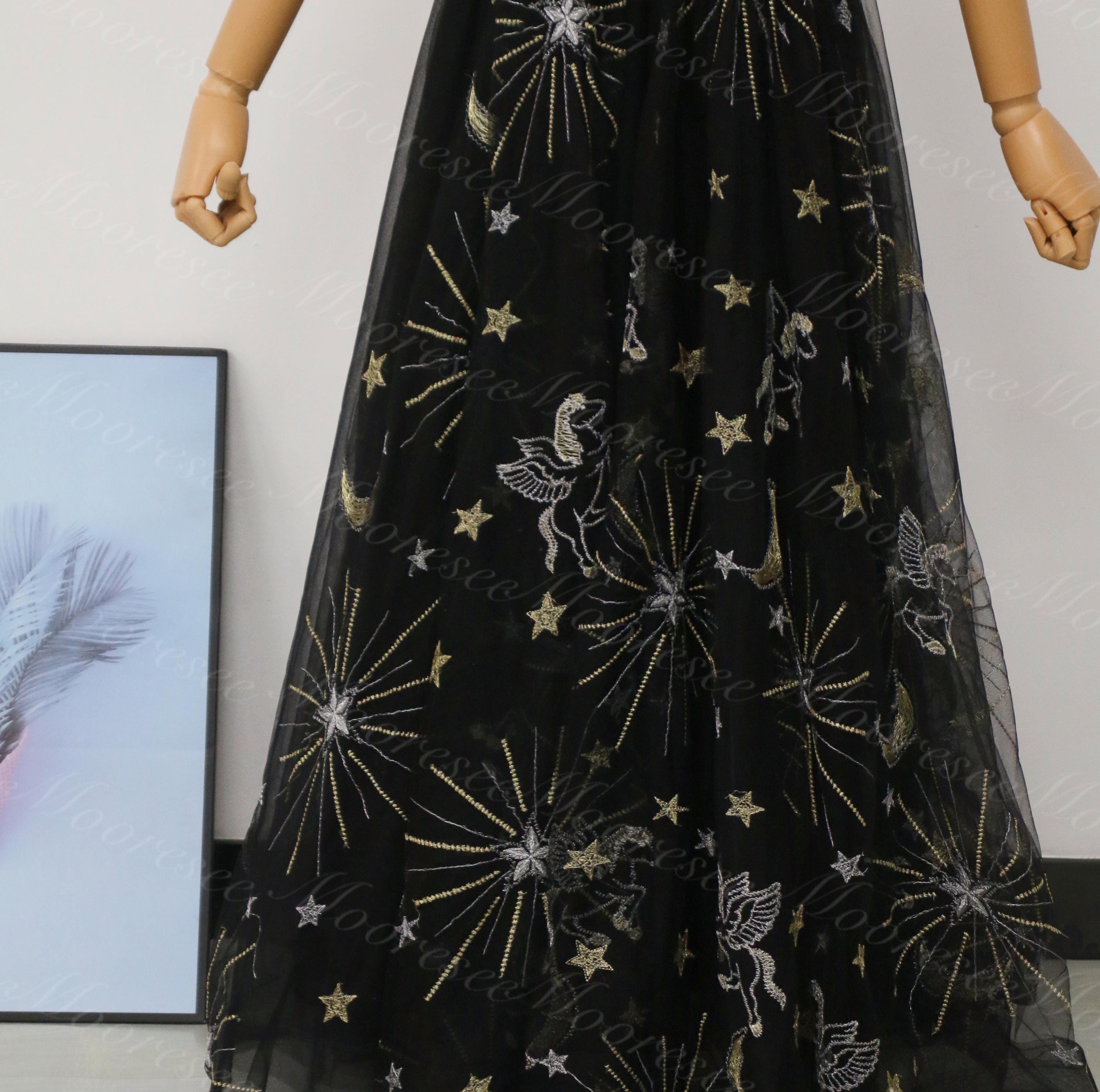Starry Celestial Moon Stars Sleeveless Spaghetti Strap Black Dress ...