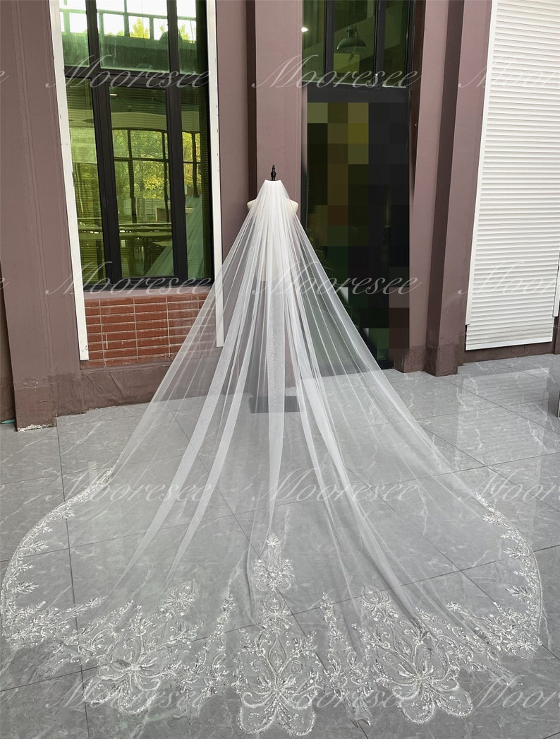 Luxury Silver Sequins Heavy Beaded Ivory Wedding Veil With - Etsy