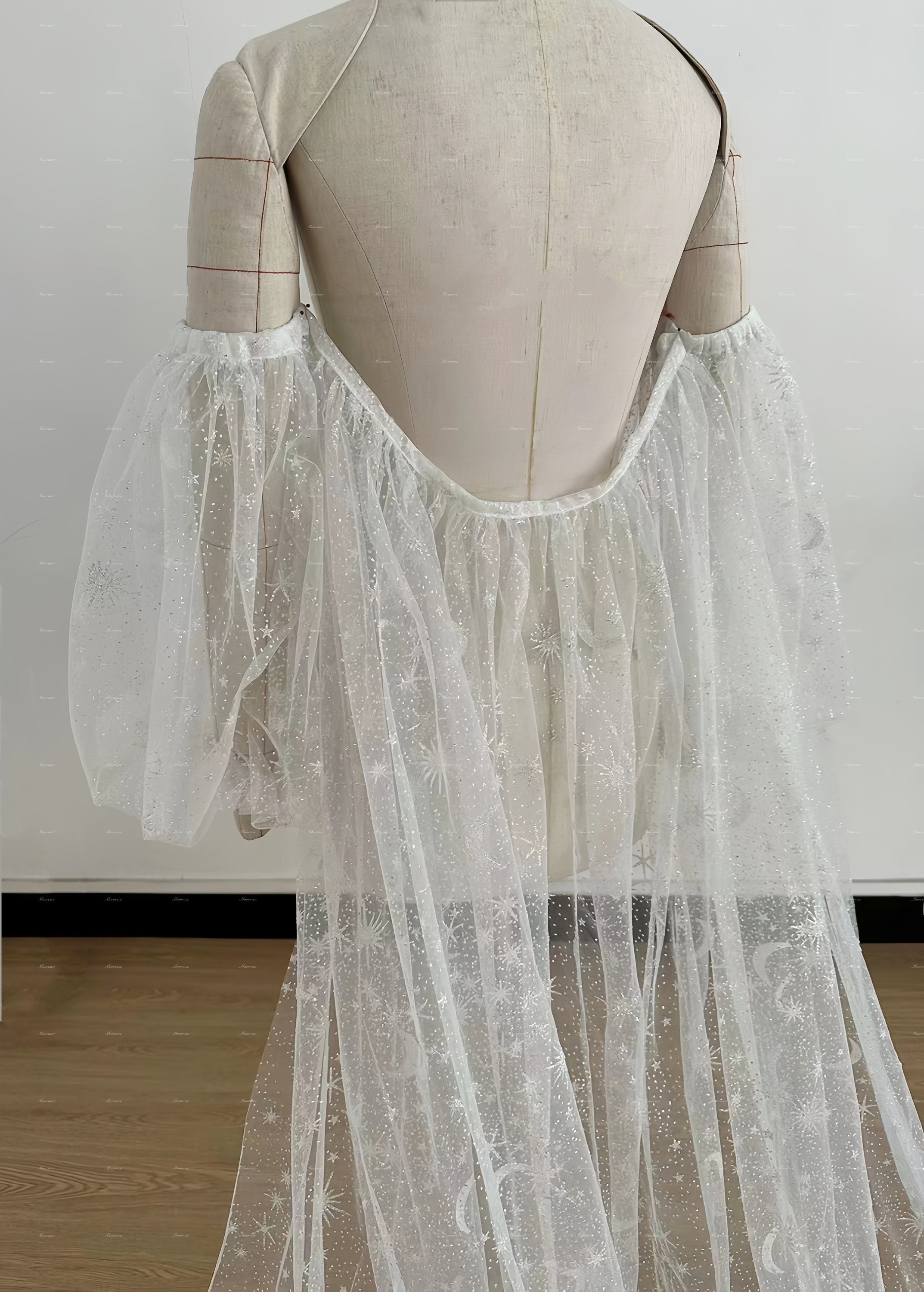 Shiny Moon Star White Wedding Cape With Pop Sleeves Bicep Cape Gorgeous ...