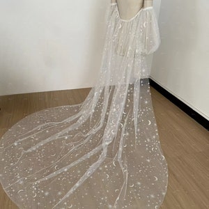 Shiny Moon Star White Wedding Cape With Pop Sleeves Bicep Cape Gorgeous ...