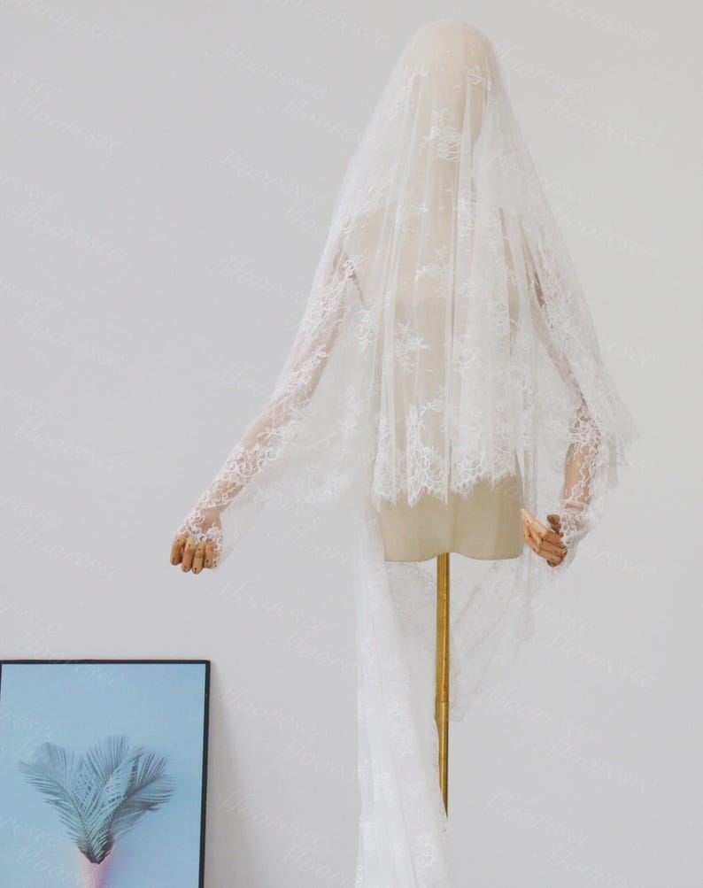 Vintage French Eyelash Stretch Lace Veil With Blusher,church Lace Veil ...