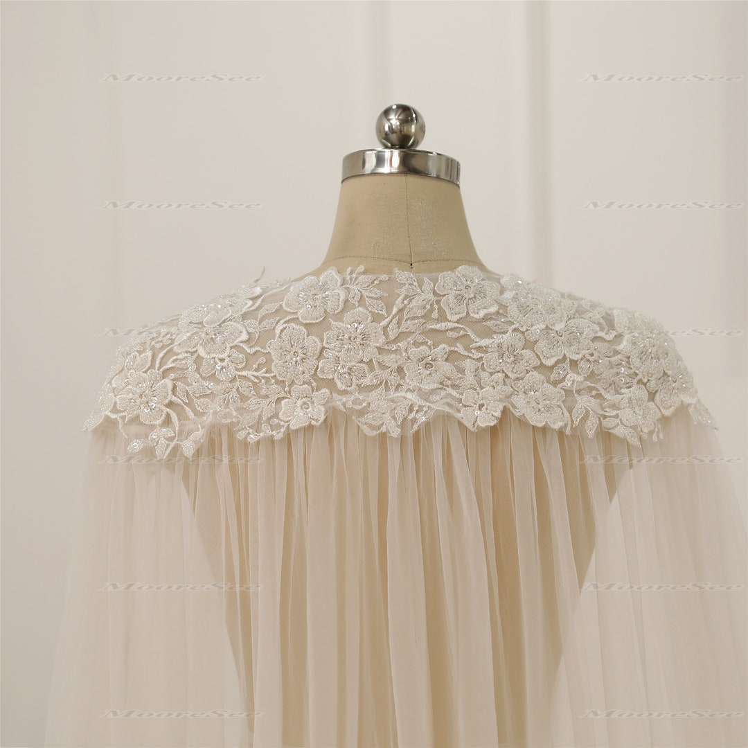 Vintage Boho Ivory Cape Veil Gorgeous Lace Cathedral Bridal Cape Veil ...
