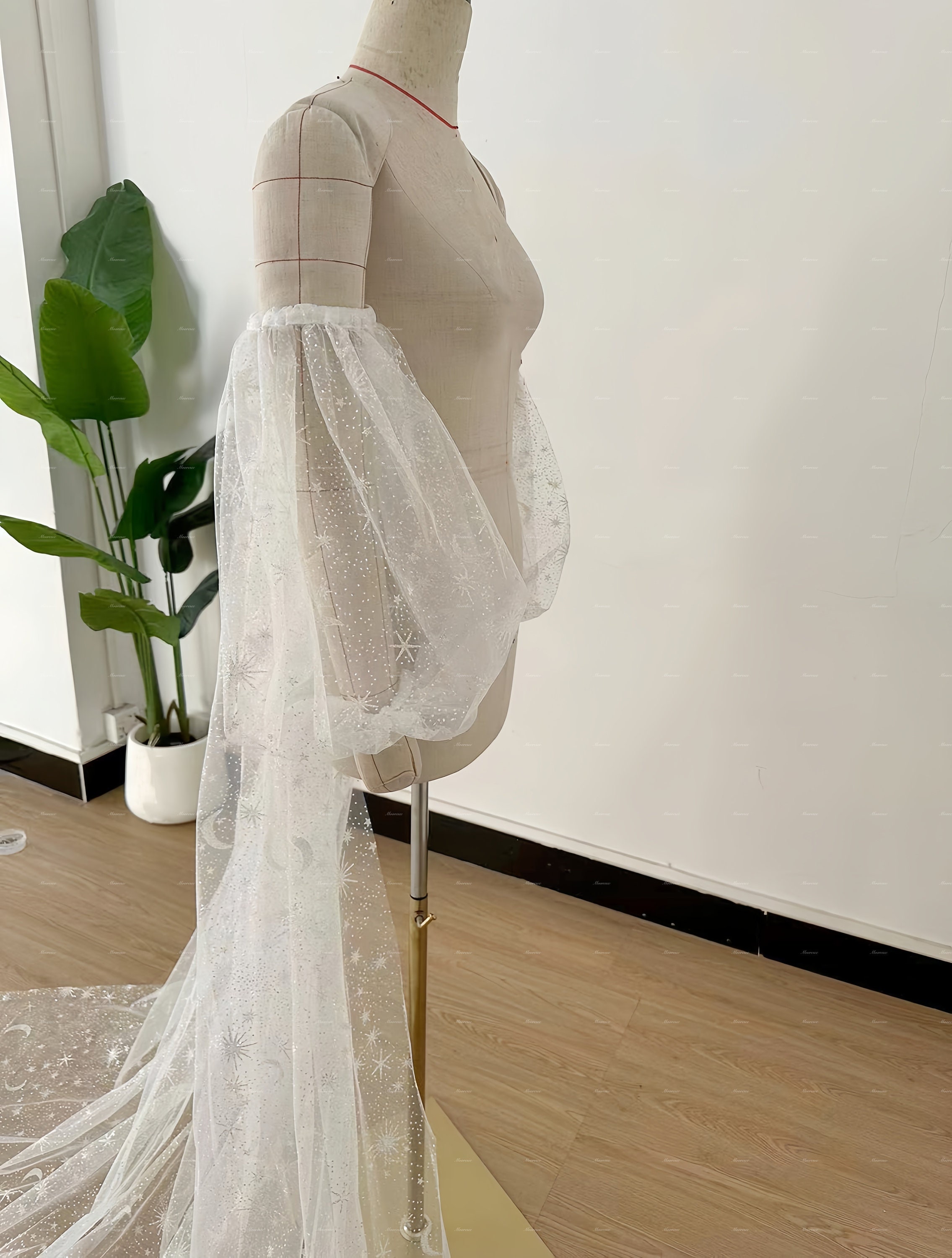 Shiny Moon Star White Wedding Cape With Pop Sleeves Bicep Cape Gorgeous ...