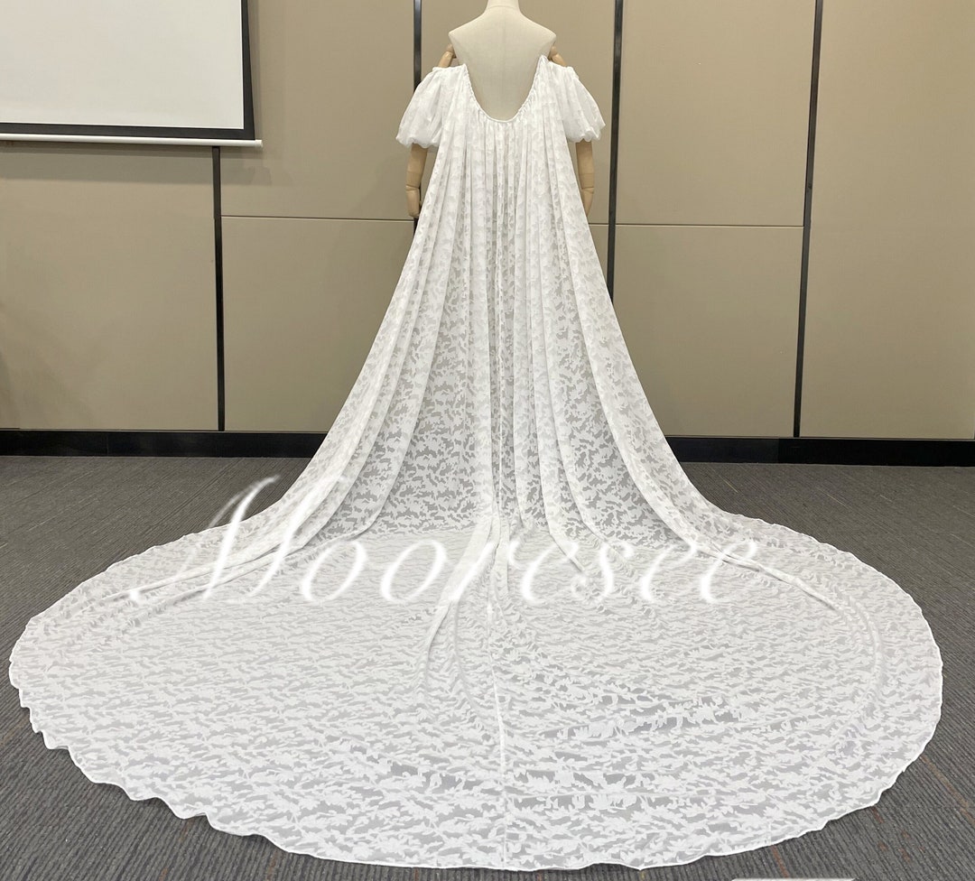 Vintage Ivory Lace Fabric Wedding Cape With Puff Sleeves Bicep Cape ...