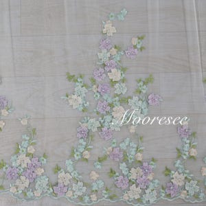 Mint Green&purple Embroidered Floral Lace Veil Flowers Wedding Veil ...