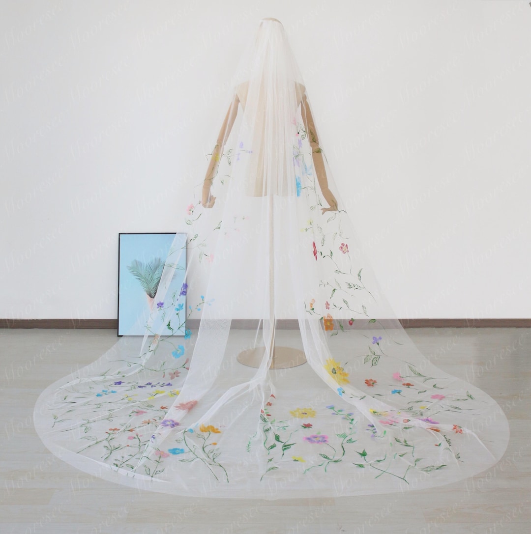 Hand Painted Flower Veil Personalized Bridal Veil Custom Pet Painting ...