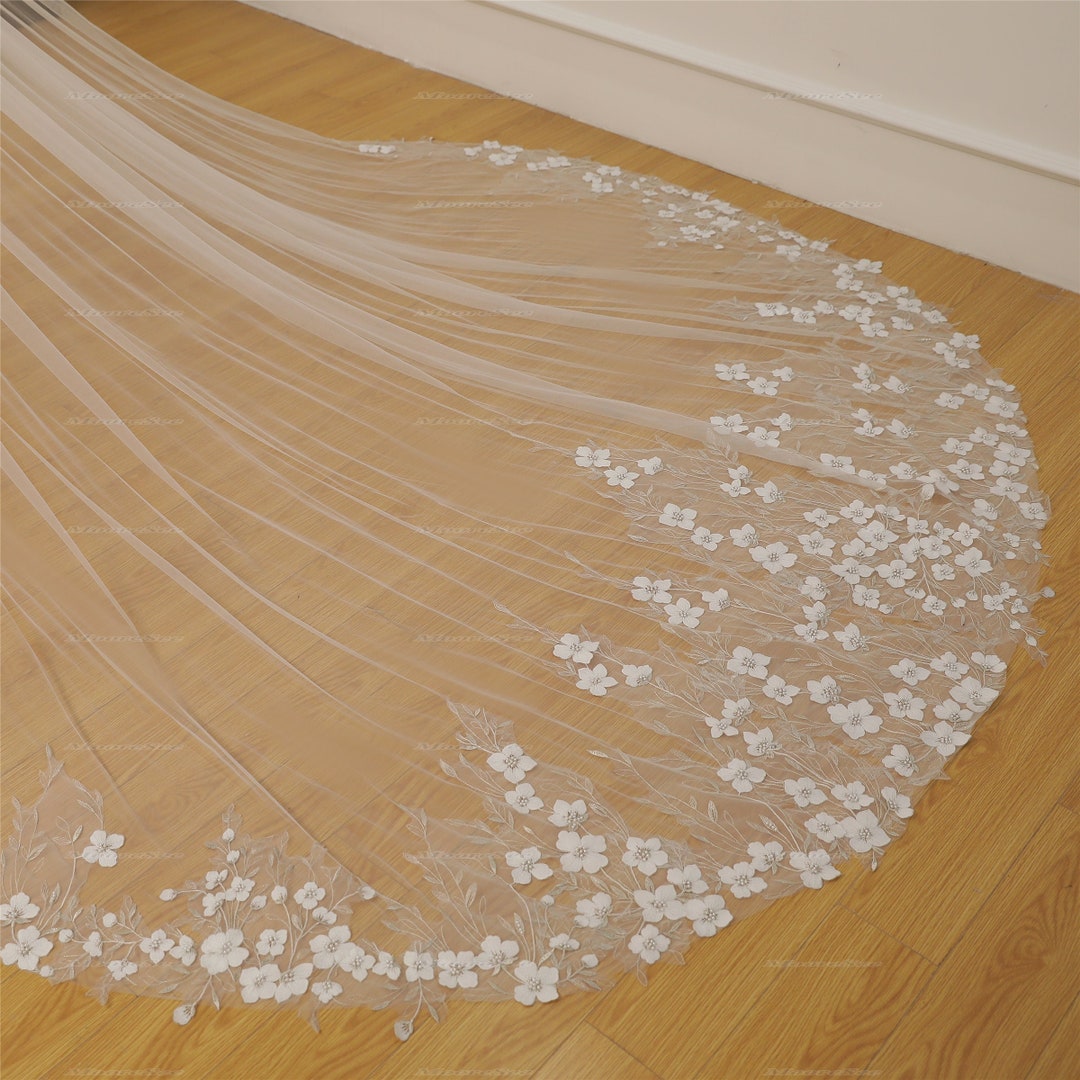 Elegant Embroidered Beaded Flower Lace Ivory Veil Gorgeous Lace Dreamy ...