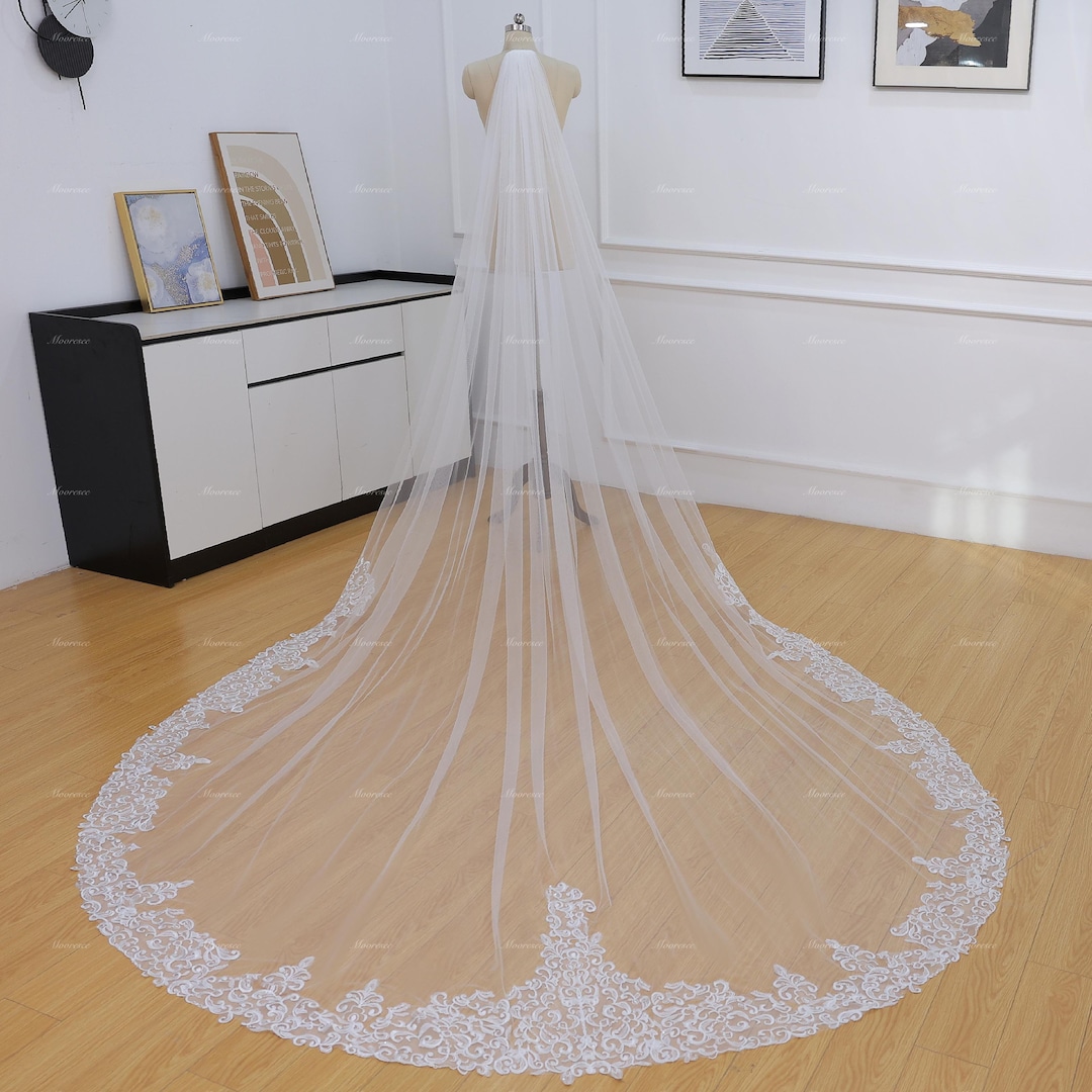 Simple Lace Edge Cathedral Veil Beach Lace Wedding Veil With Comb 1T ...