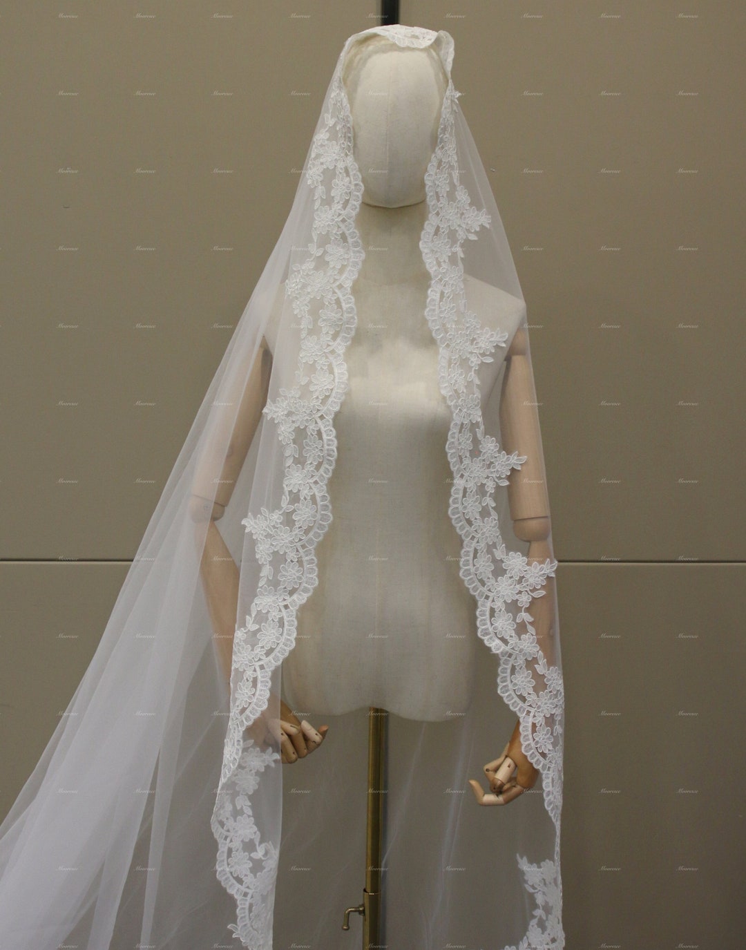 Spanish Style Vintage Dream Floral Lace Trim Wedding Veil Embroidered ...