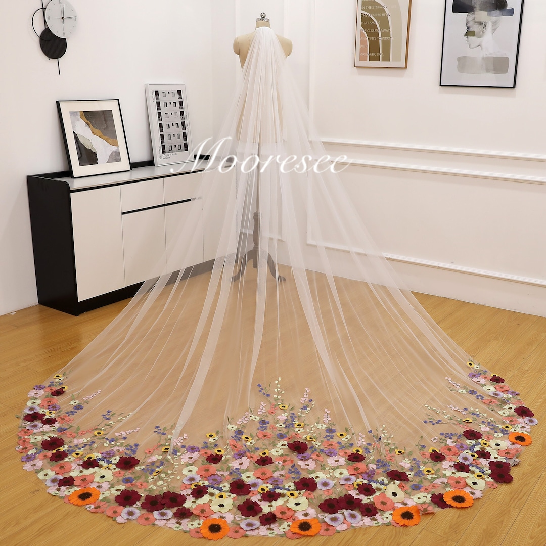 Beauty Embroidery Colorful Flower Veil Handmade Veil Vintage Bridal ...