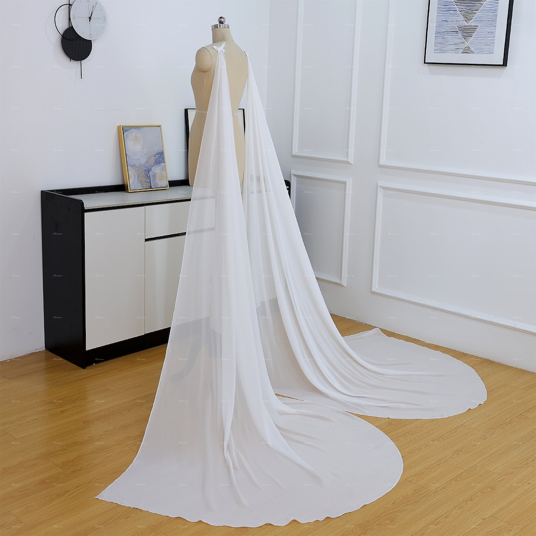 2pcs Light Ivory Chiffon Wedding Cape Gorgeous Wings Veil Chapel ...
