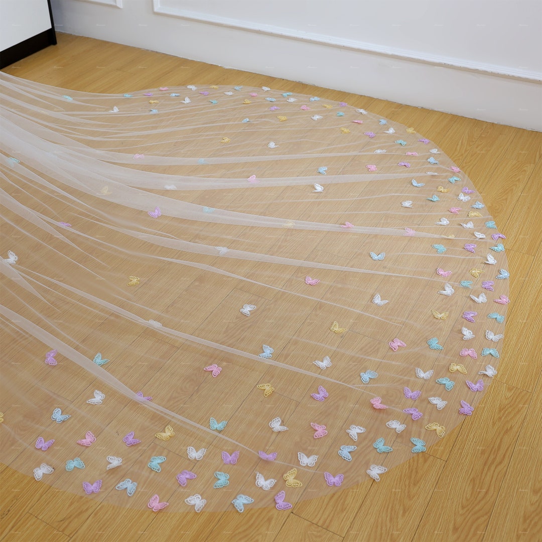 Fairy Colorful 3D Butterfly Ivory Veil Gorgeous Princess Butterfly Veil ...