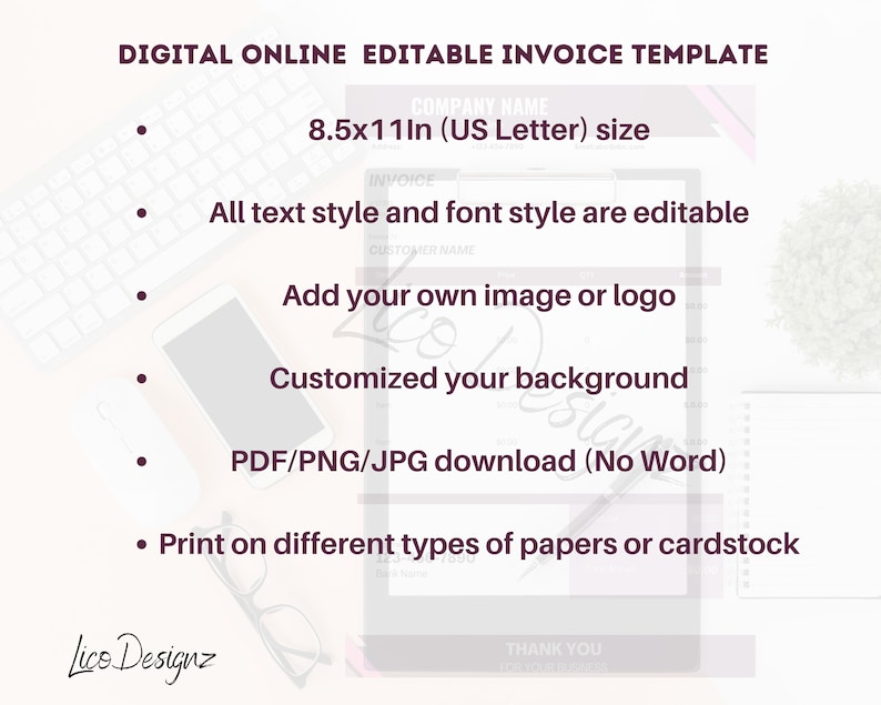 Digital Invoice Template - Etsy