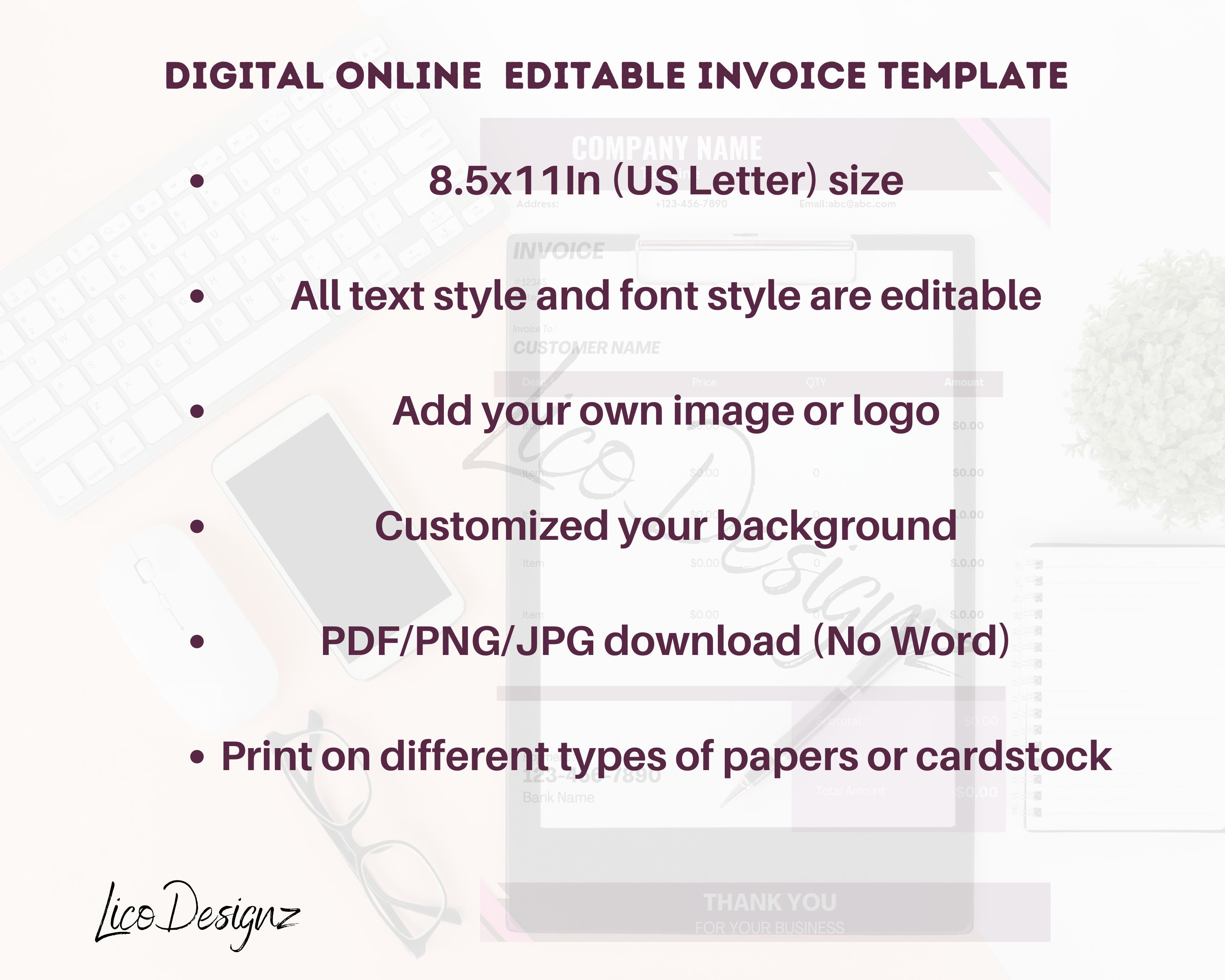 Digital Invoice Template - Etsy