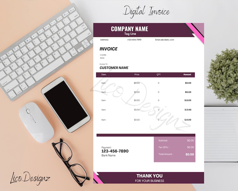 Digital Invoice Template - Etsy