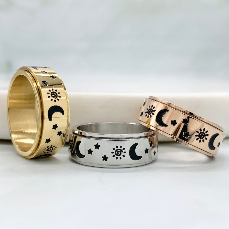 Fidget Ring Moon Stars Sun Anxiety Ring Spinner Silver Gold - Etsy