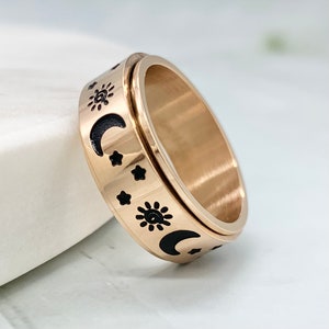 Fidget Ring Moon Stars Sun Anxiety Ring Spinner Silver Gold Spinner ...