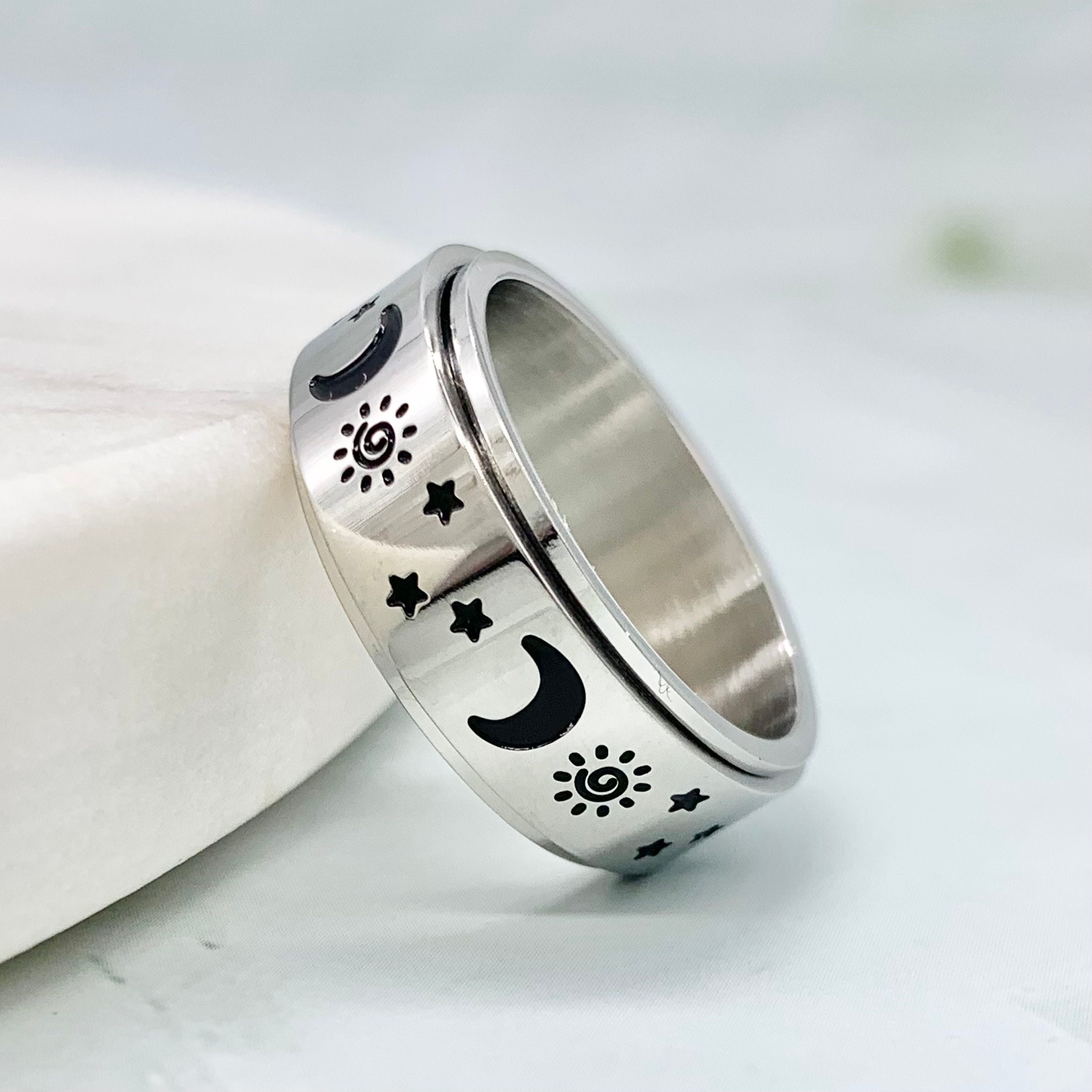Fidget Ring Moon Stars Sun Anxiety Ring Spinner Silver Gold - Etsy