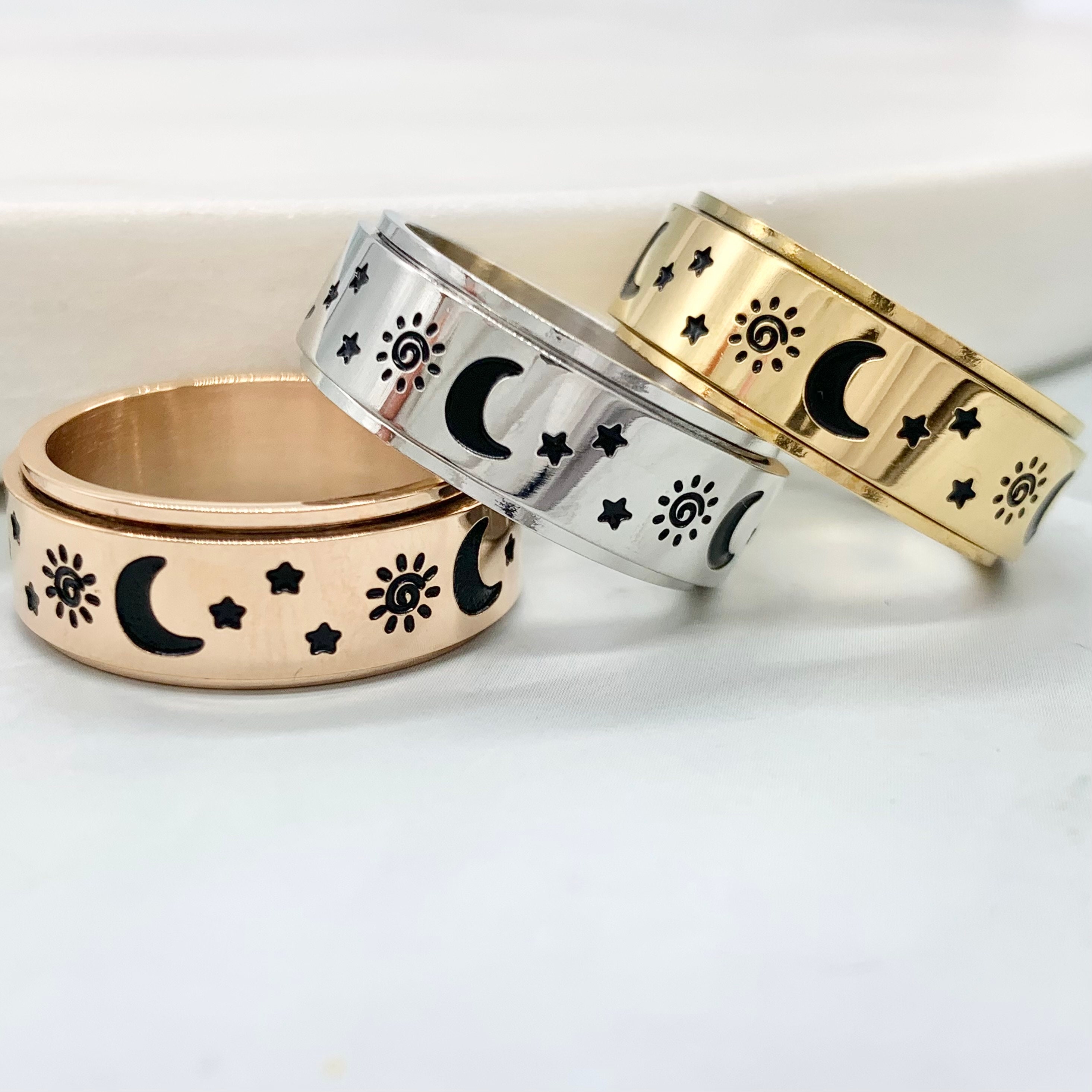 Fidget Ring Moon Stars Sun Anxiety Ring Spinner Silver Gold - Etsy