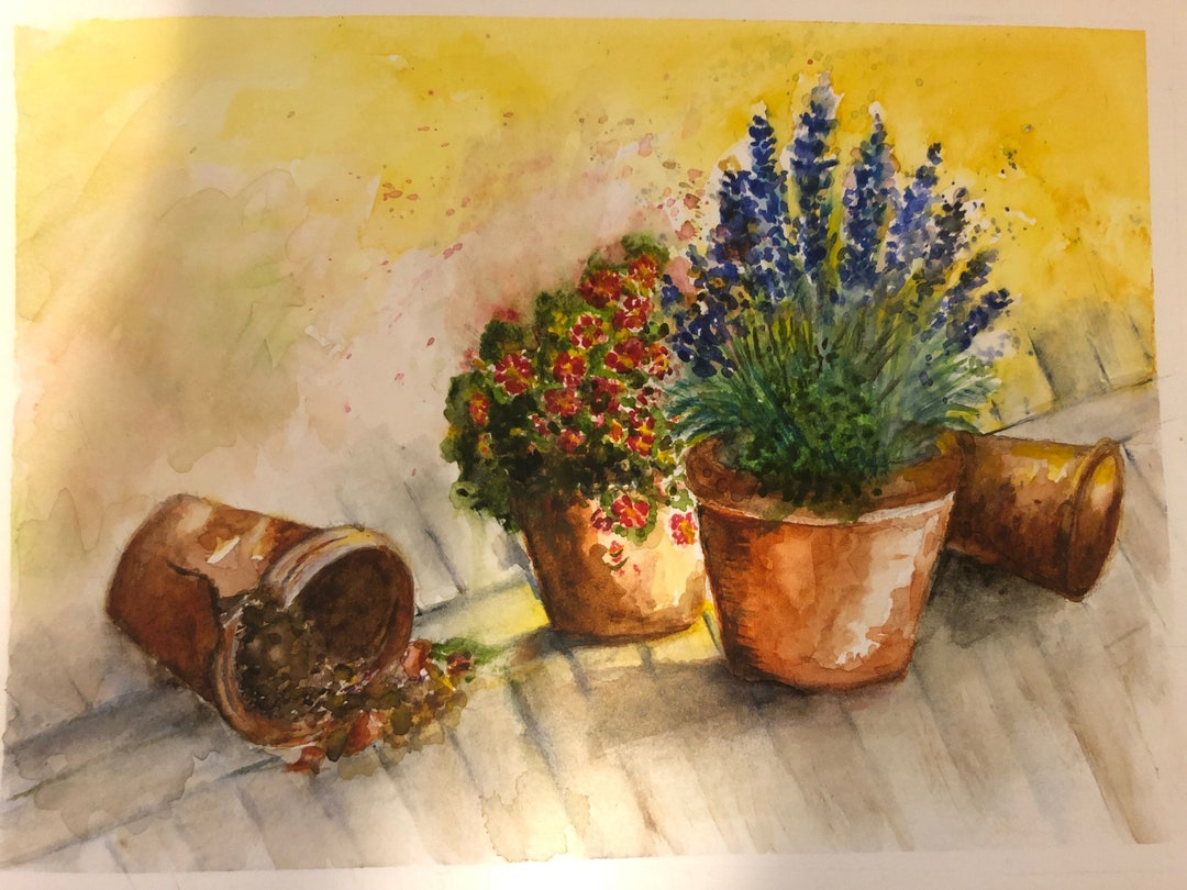 Shattered Pots watercolor Painting Laminated - Etsy