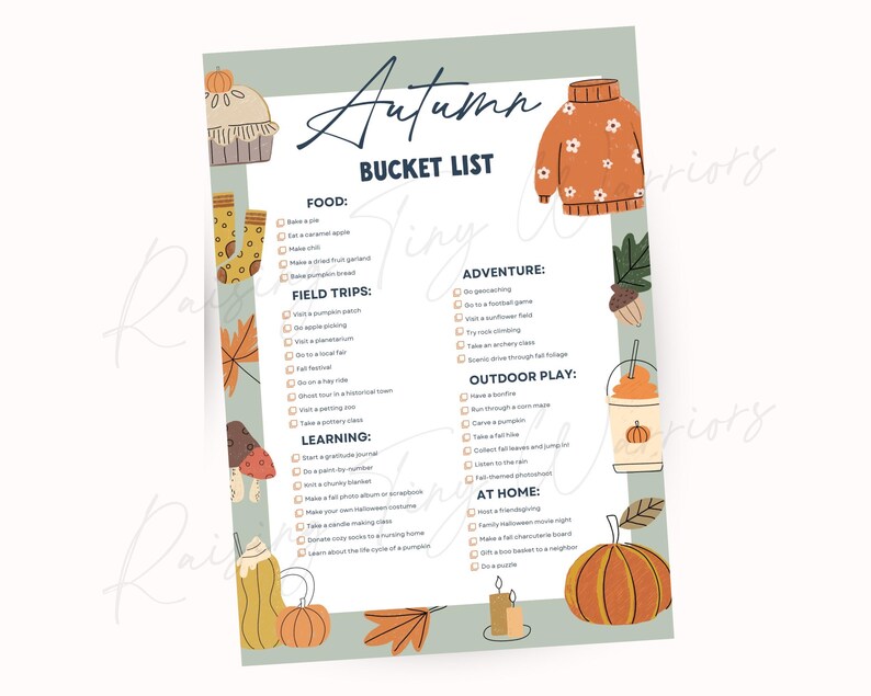 Kids Autumn Bucket List | Printable Fall Activity Checklist | Fall to ...