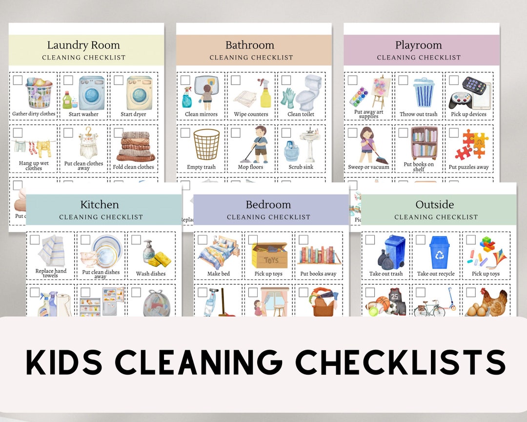Kids Cleaning Checklists With Visual Images | Kids Daily Routine Chore ...