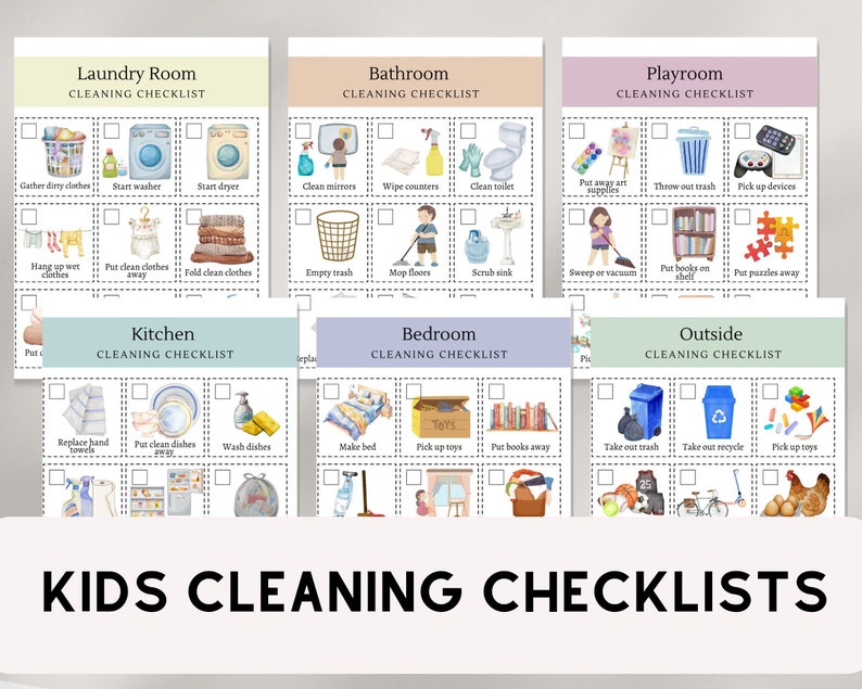 Kids Cleaning Checklists With Visual Images | Kids Daily Routine Chore ...