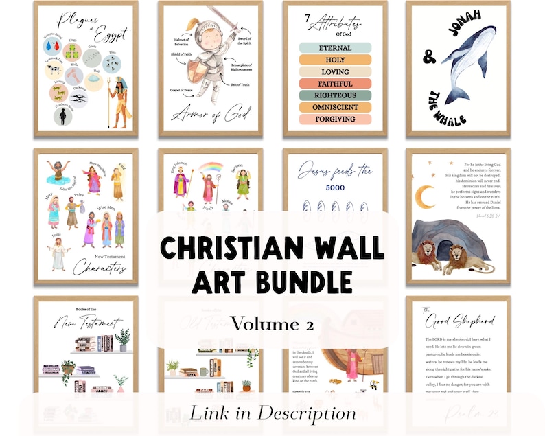 Kids Christian Wall Art Prints Set of 12 | Sunday School Bible Lessons ...