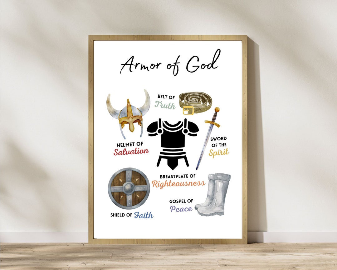 Armor of God Bible Educational Print | Preschool Kids Bible Verse Wall ...