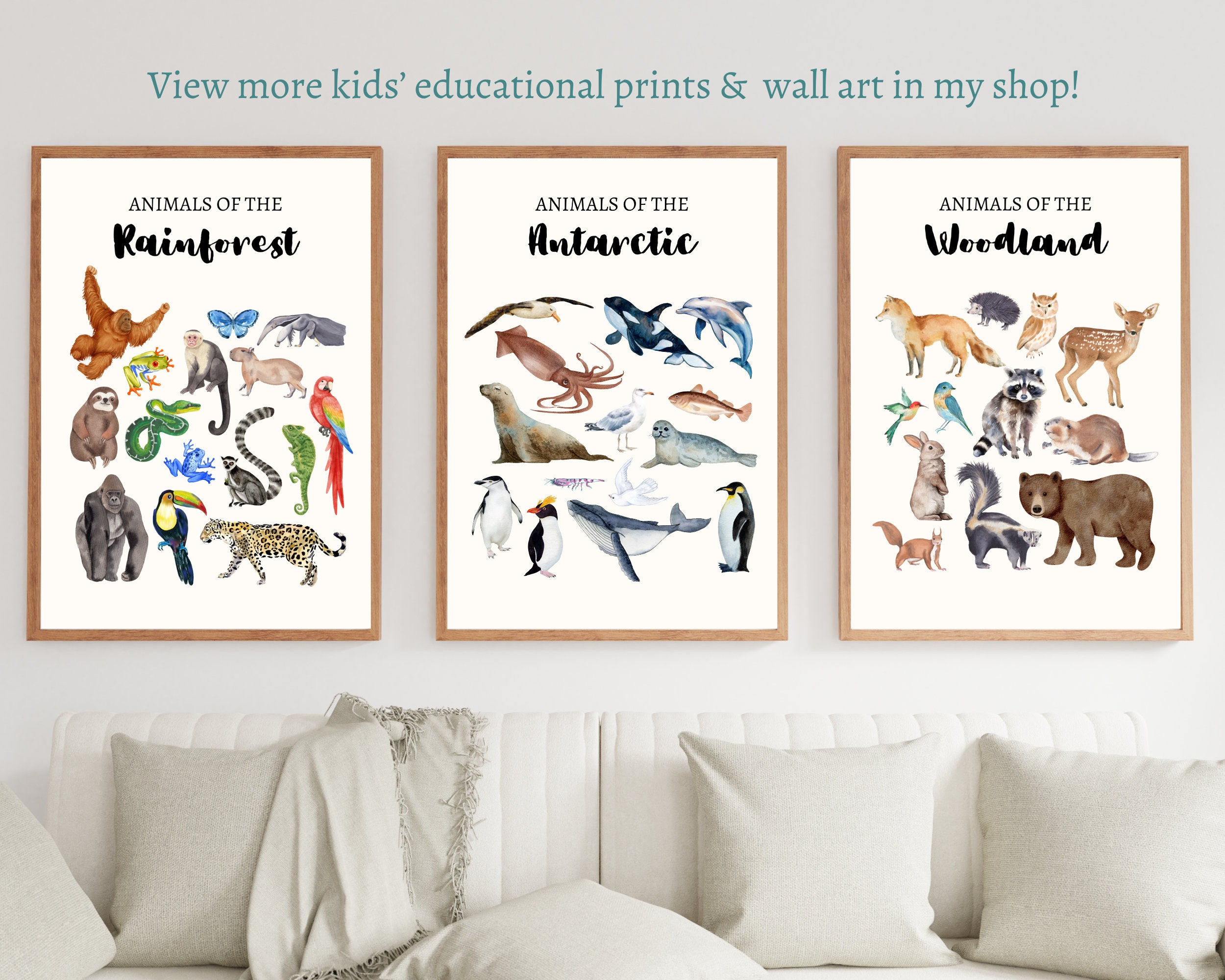 Sea Creatures Poster Set of 3 Whales and Sharks Prints Ocean Themed ...