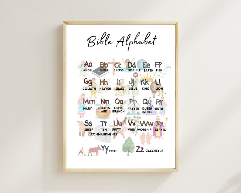 Kids Bible Alphabet Wall Art: Christian Scripture Print for Nursery ...
