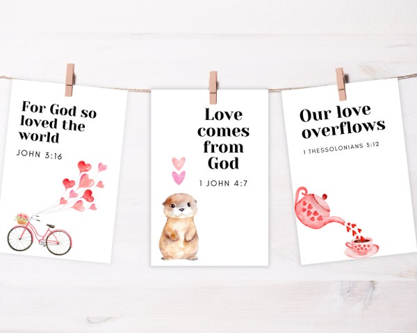 God's Love Bible Verse Note Cards Printable Scripture Valentines Cute ...