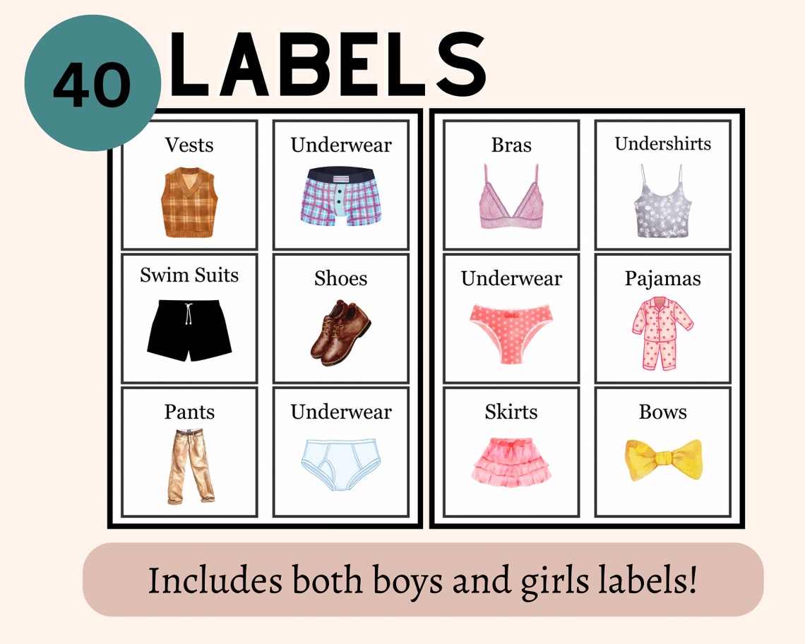 Kids Clothing Labels Printable Montessori Visual Pictures for Kids ...