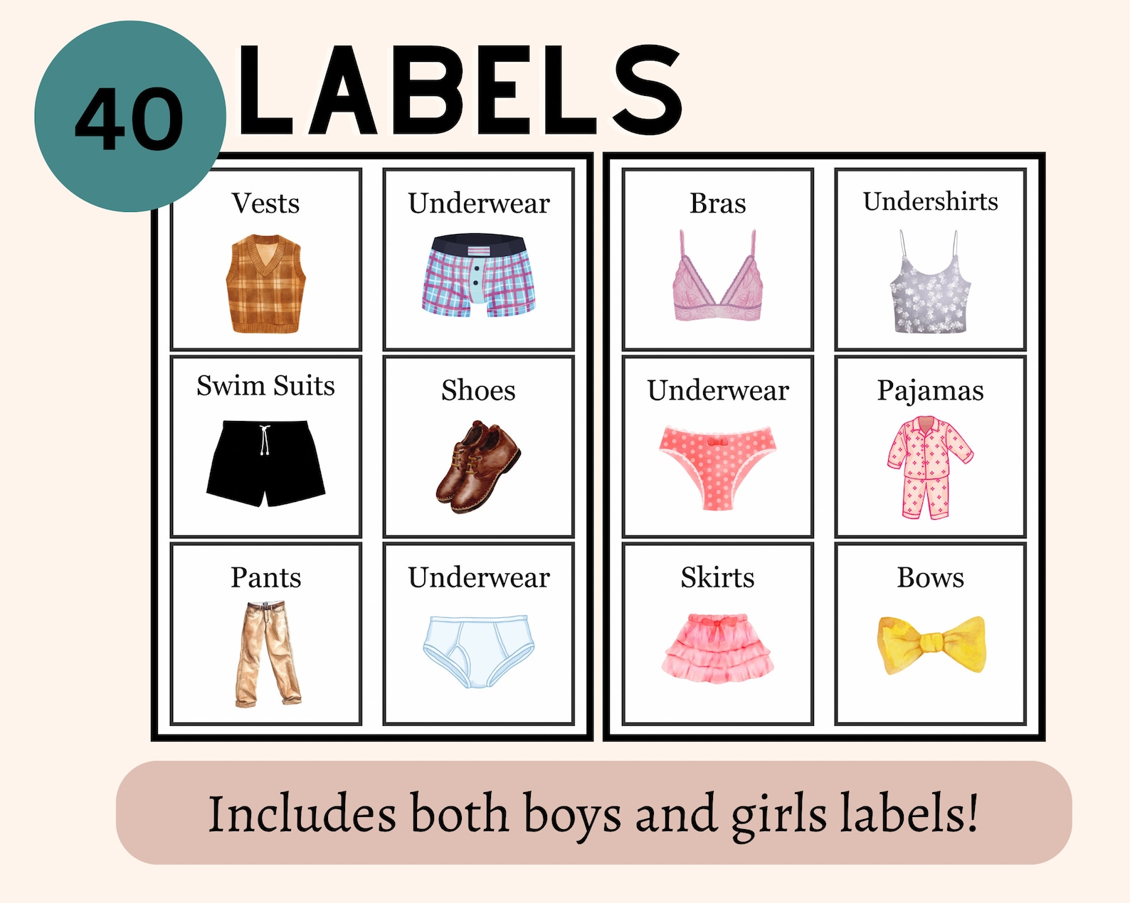Montessori Kids Clothing Labels | Visual Closet Organization (digital ...