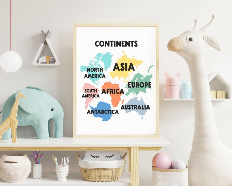 Colorful Continents Map for Kids | Educational Geography Poster for ...