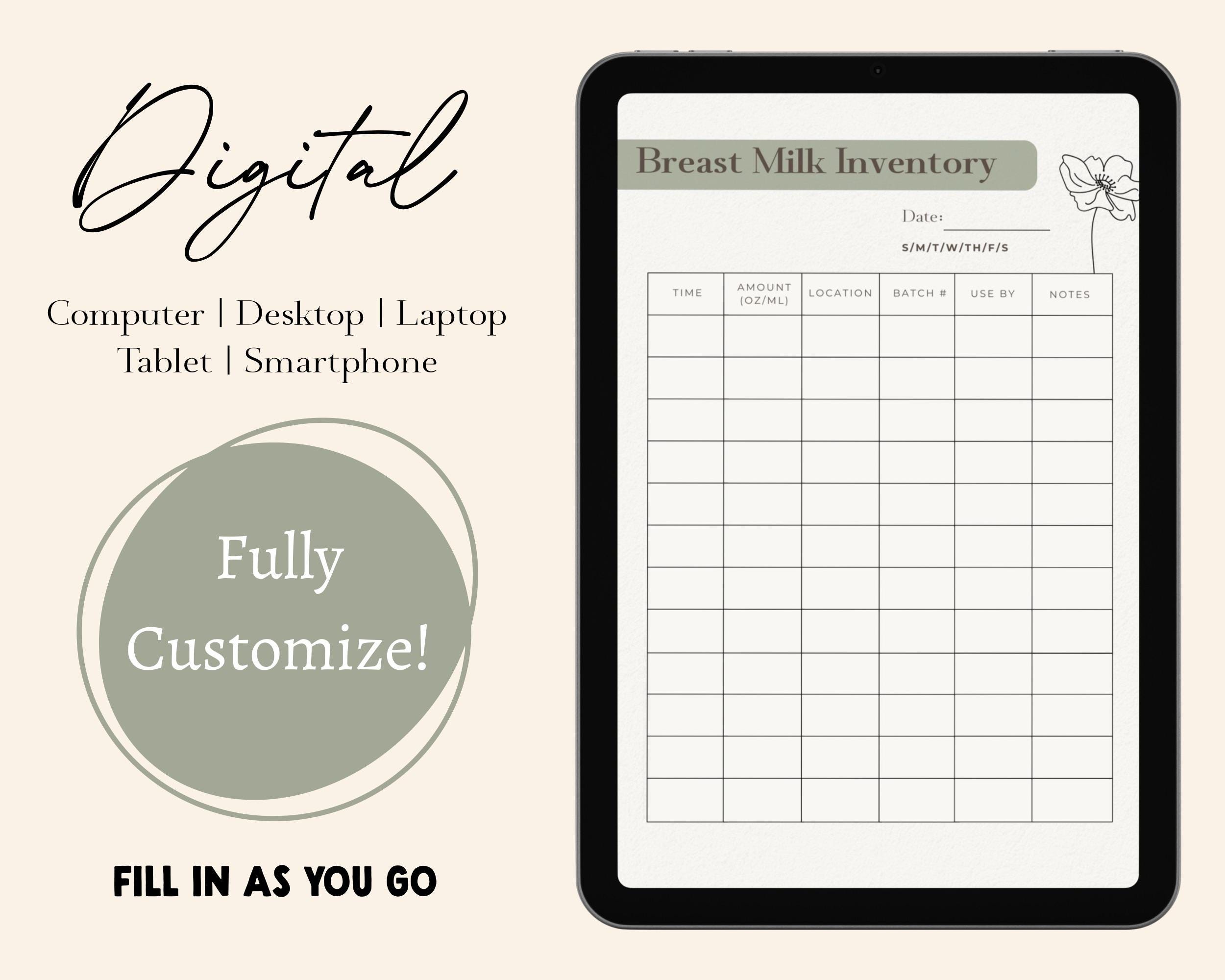 Editable Breast Milk Inventory Log | Printable Breast Milk Storage ...