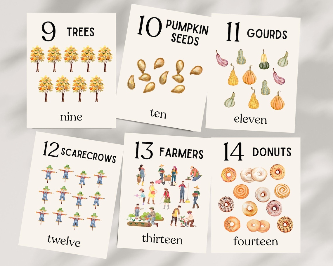 Autumn Number Flash Cards 1-20 Printable | Montessori 3-part Cards ...