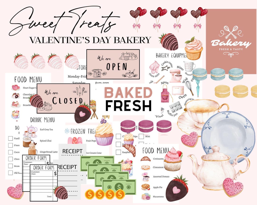 Valentine's Bakery Pretend Play Kit | Kids Sweet Treats Shop (digital ...