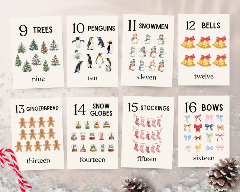 Winter Number Cards | Christmas Numbers 1-20 Printable Flash Cards | 3 ...