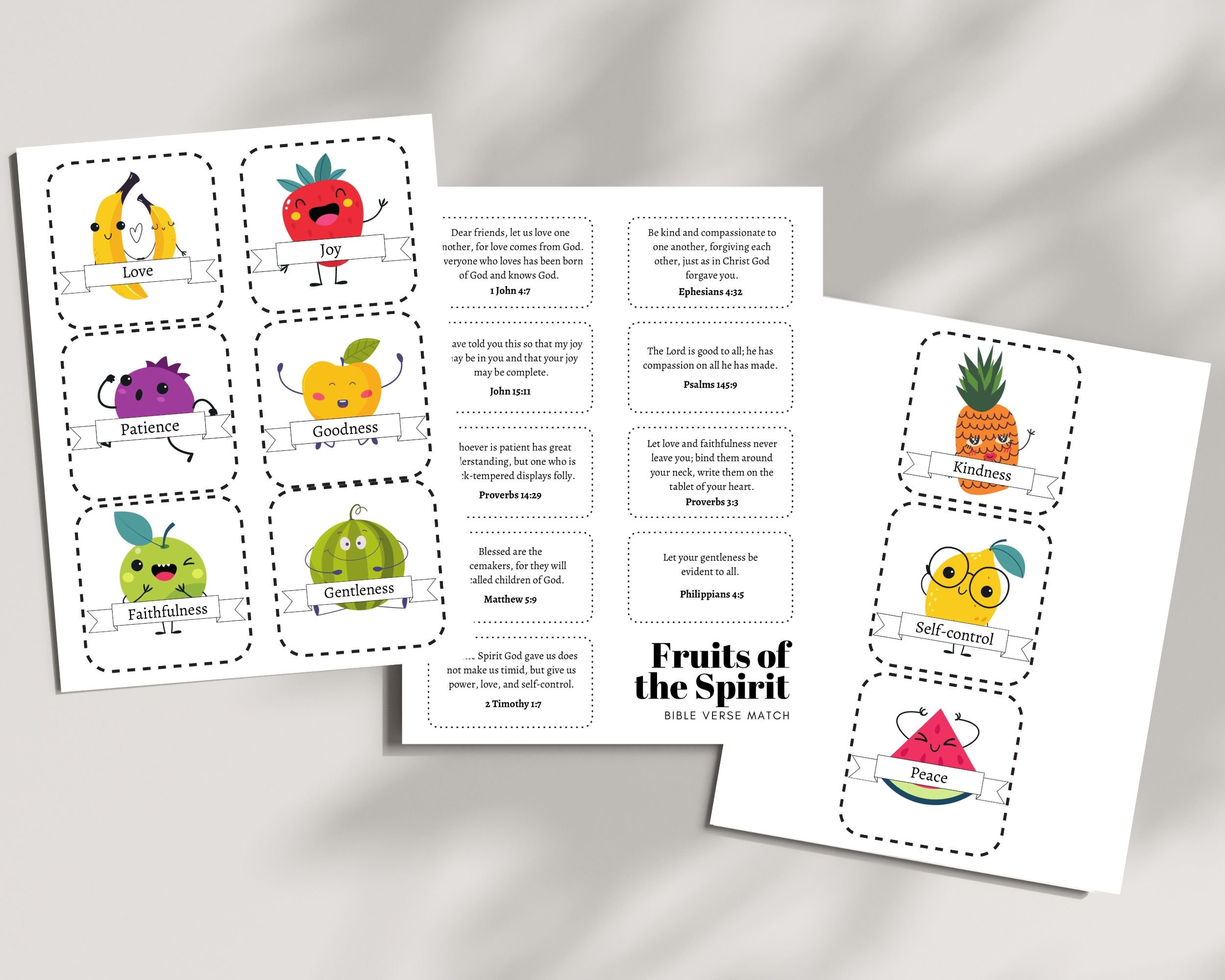 Fruits of the Spirit Bible Verse Matching Bible Busy Book Printable ...