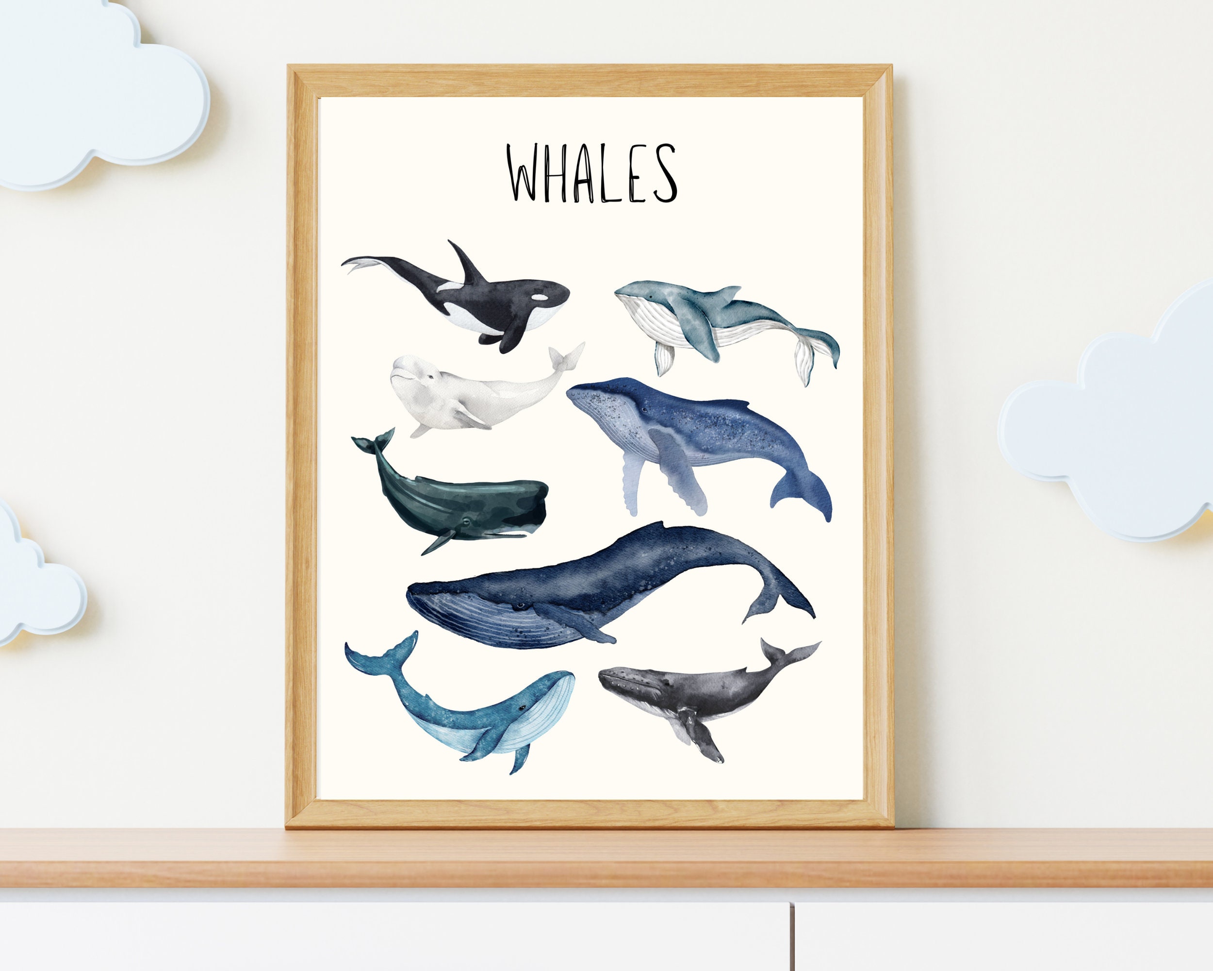 Sea Creatures Poster Set of 3 Whales and Sharks Prints Ocean Themed ...